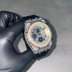 Men's 43mm Octagon Bezel Diamond Watch and Bracelet Set - Fully Iced ...