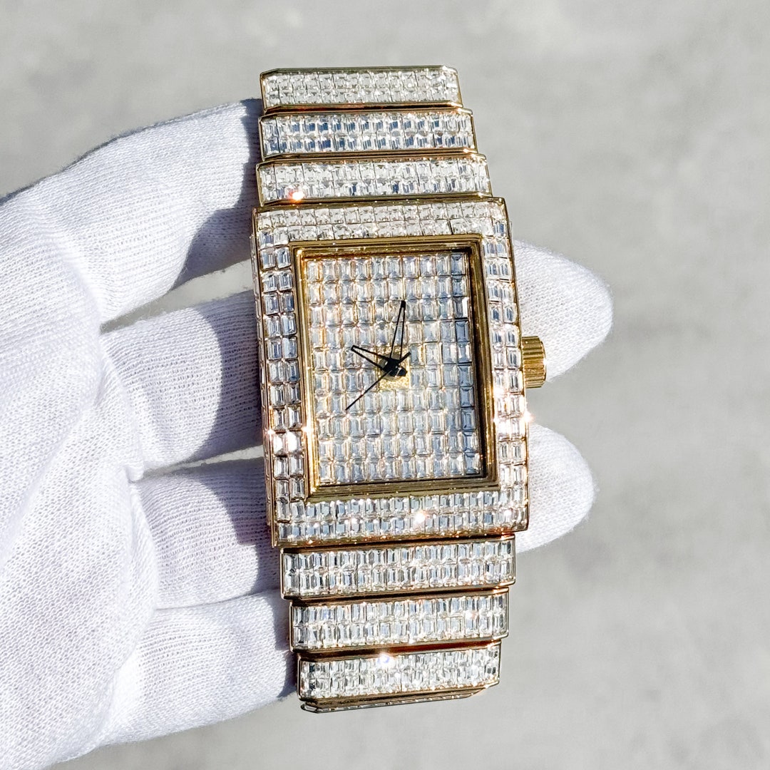 Men's Fully Iced Out Diamond Watch 40mm iced Baguette Dial and Band ...