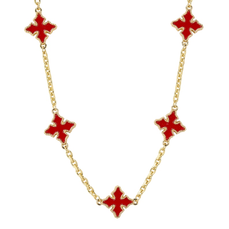 Men's Chrome Inspired Red Multi Cross Link Chain Necklace With Double ...