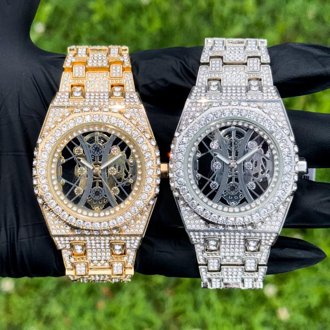 Men's 43mm Luxury Iced Out Watch With Fully Iced Band Quartz Movement ...