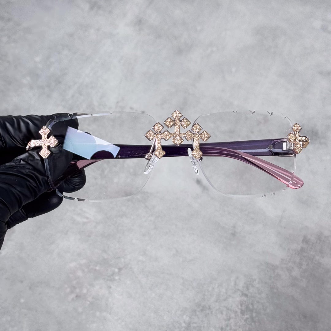 Chrome Inspired Gold Temple Triple Cross Sunglasses Trendy Clear Shades ...