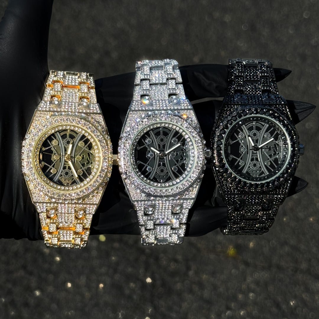 Men's 43mm Luxury Iced Out Watch With Fully Iced Band - Quartz Movement ...