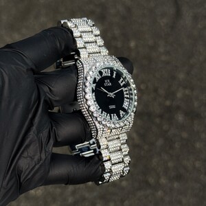 Women's 40mm Silver Iced Out Watch Solitaire Bezel With Bling-ed Roman ...