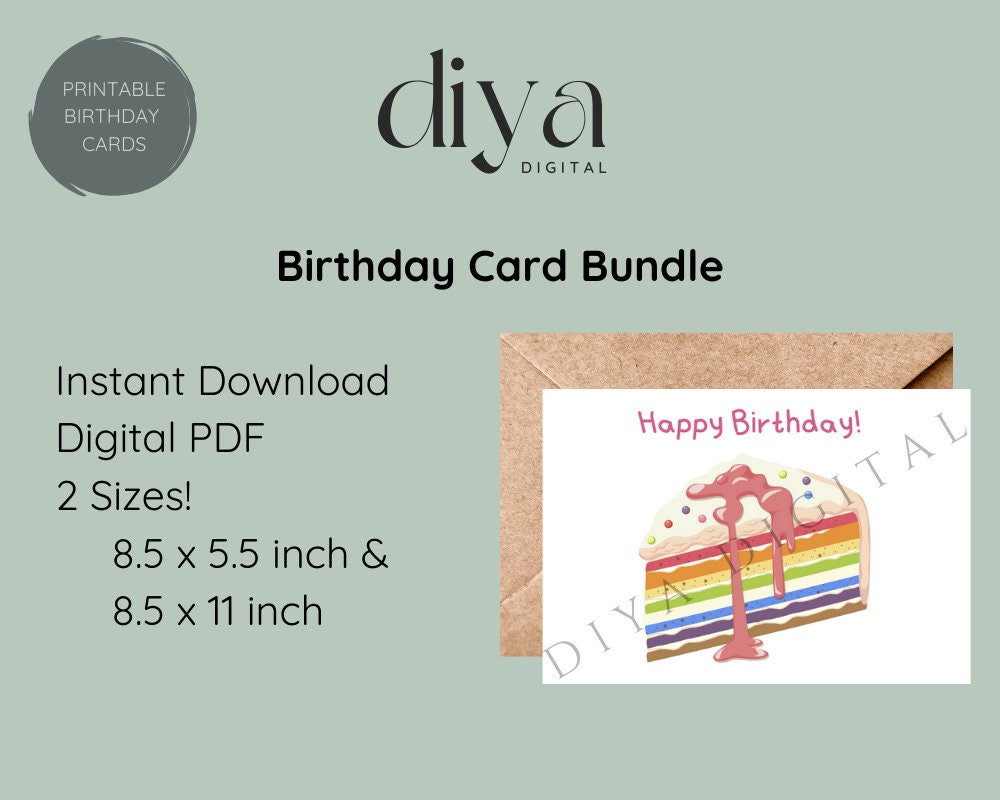 Printable Birthday Card Multi-pack Bundle - Greeting Cards - Set of 10 ...
