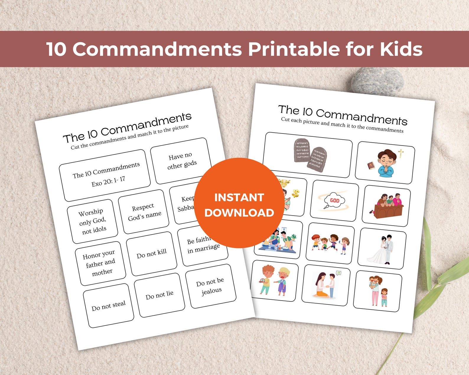 10 Commandments Bible Activity, Printable Christian Worksheet, Sunday ...