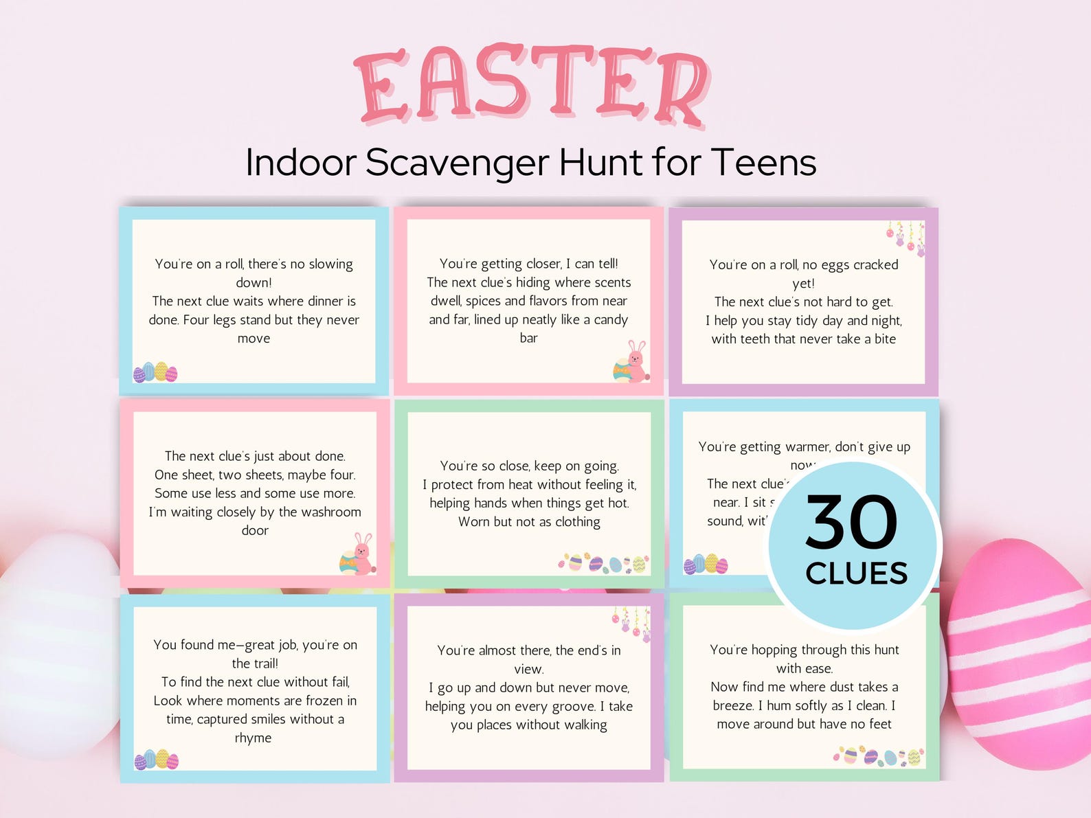 Easter Egg Indoor Scavenger Hunt for Teens, Teen Easter Hunt, Printable ...