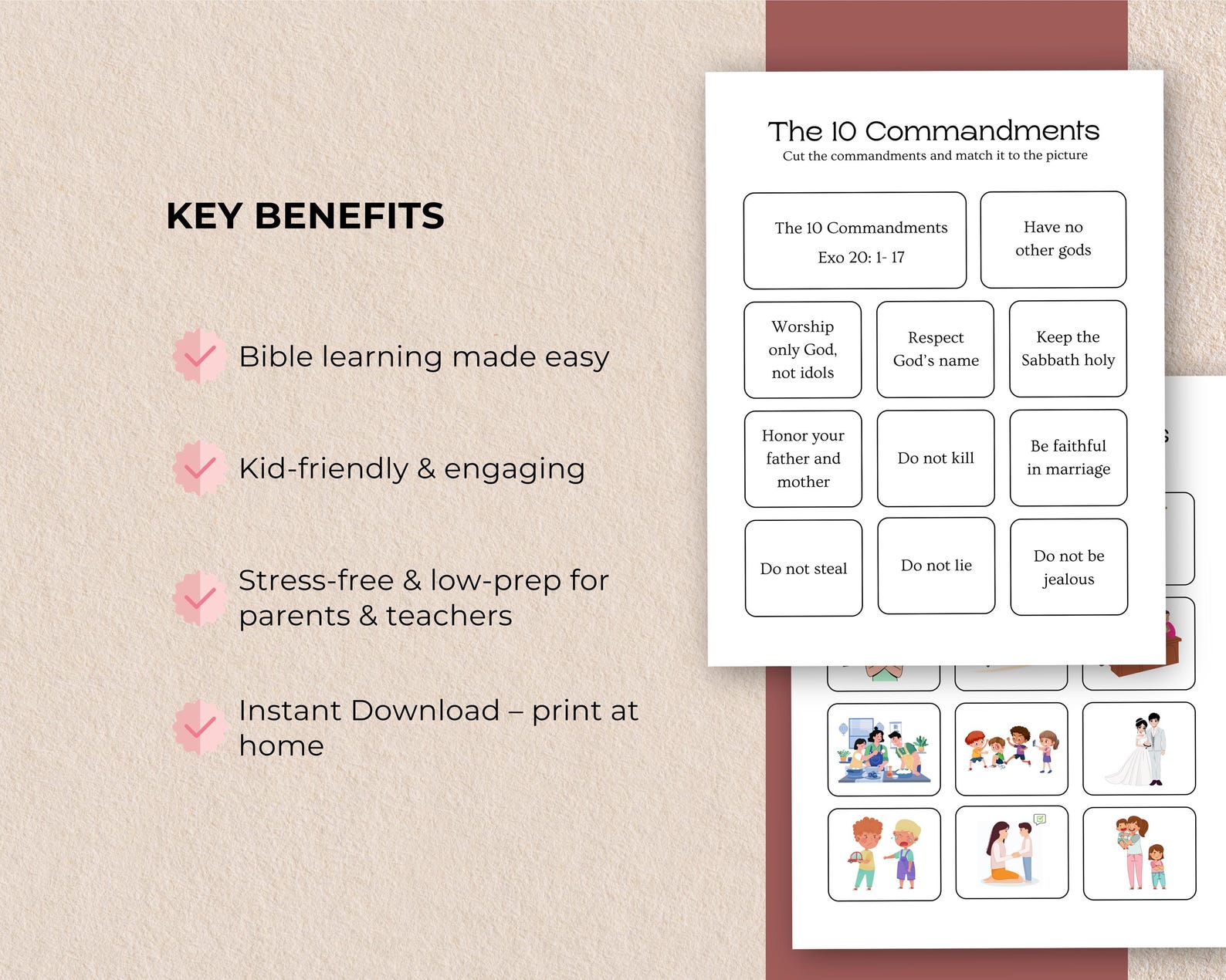 10 Commandments Bible Activity, Printable Christian Worksheet, Sunday ...