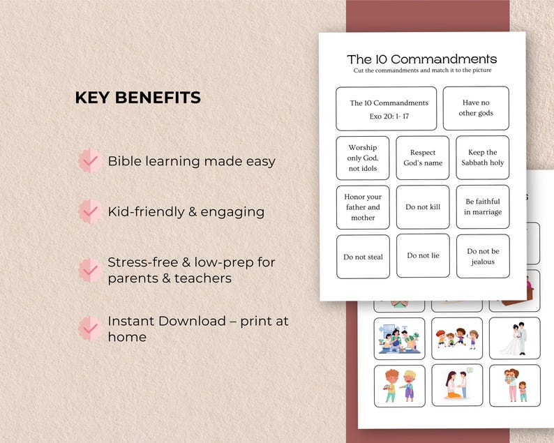 10 Commandments Bible Activity, Printable Christian Worksheet, Sunday ...