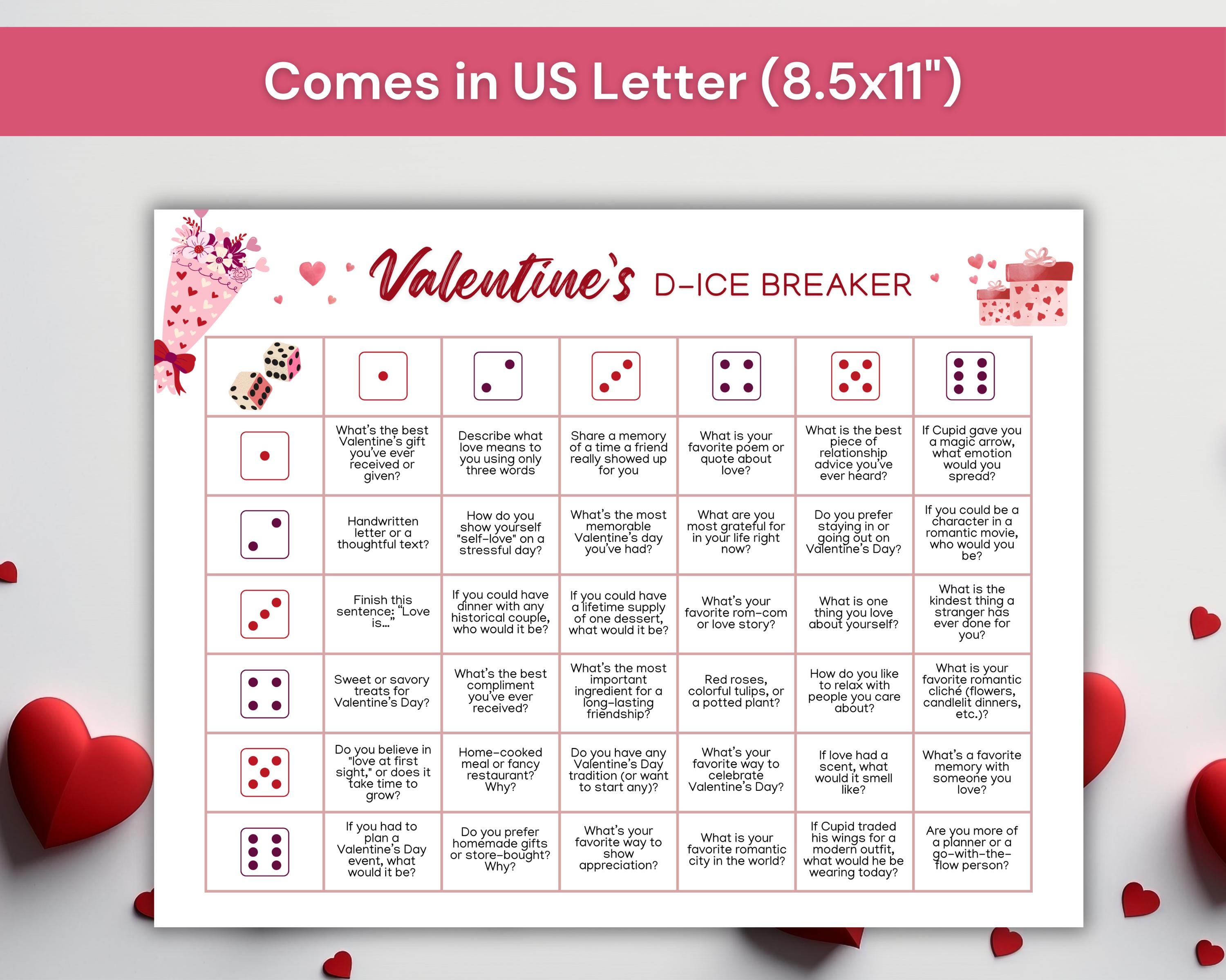 Valentine's Day Dice Game, Couples Ice Breaker Games, Last Minute Games ...