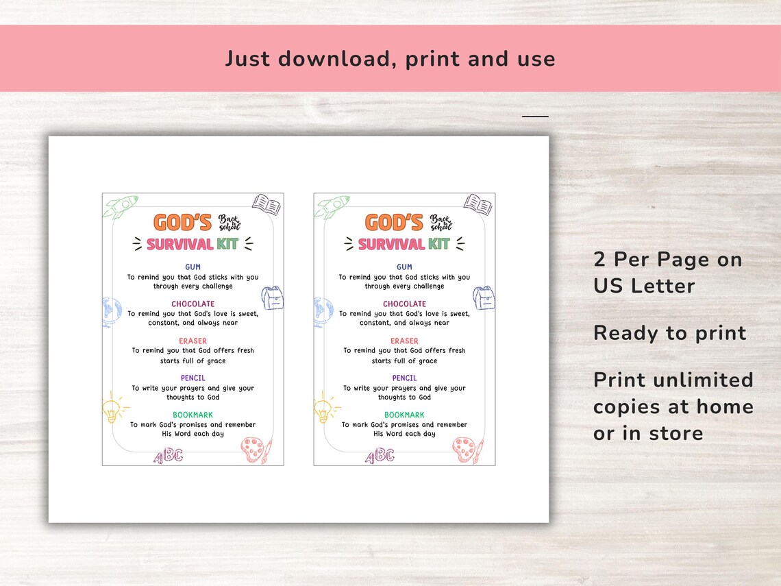 Gods Back to School Survival Kit, God Christian Survival Kit, Printable ...