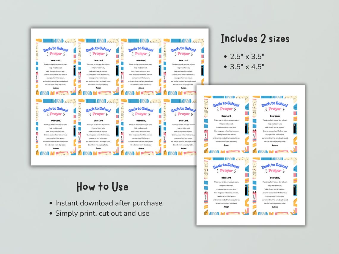 First Day of School Prayer Tag, Back to School Prayer Printable Gift ...