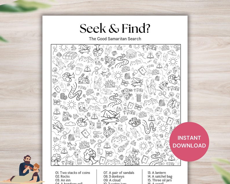 The Good Samaritan I Spy Printable, Bible Hidden Object Search and Find ...