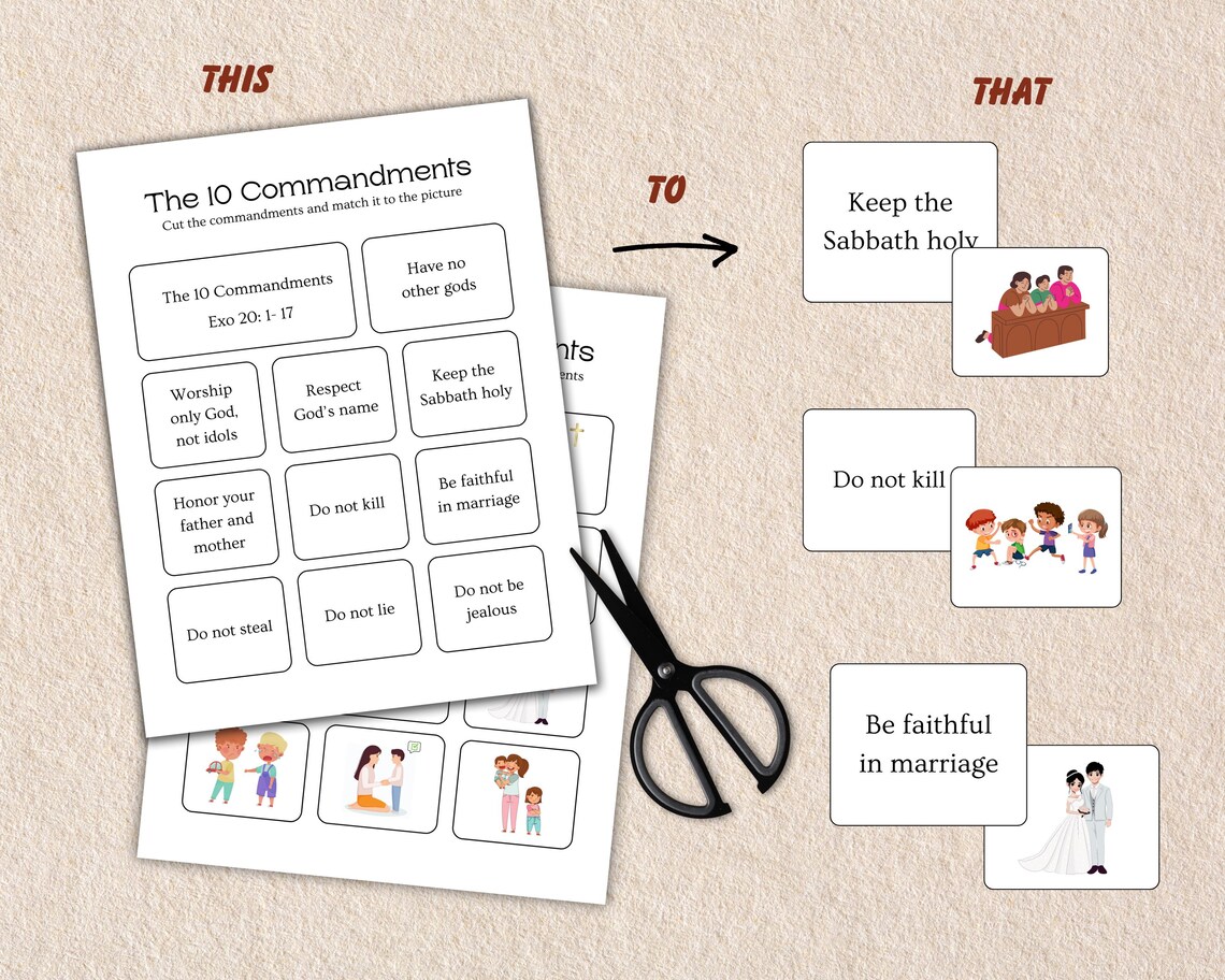 10 Commandments Bible Activity, Printable Christian Worksheet, Sunday ...