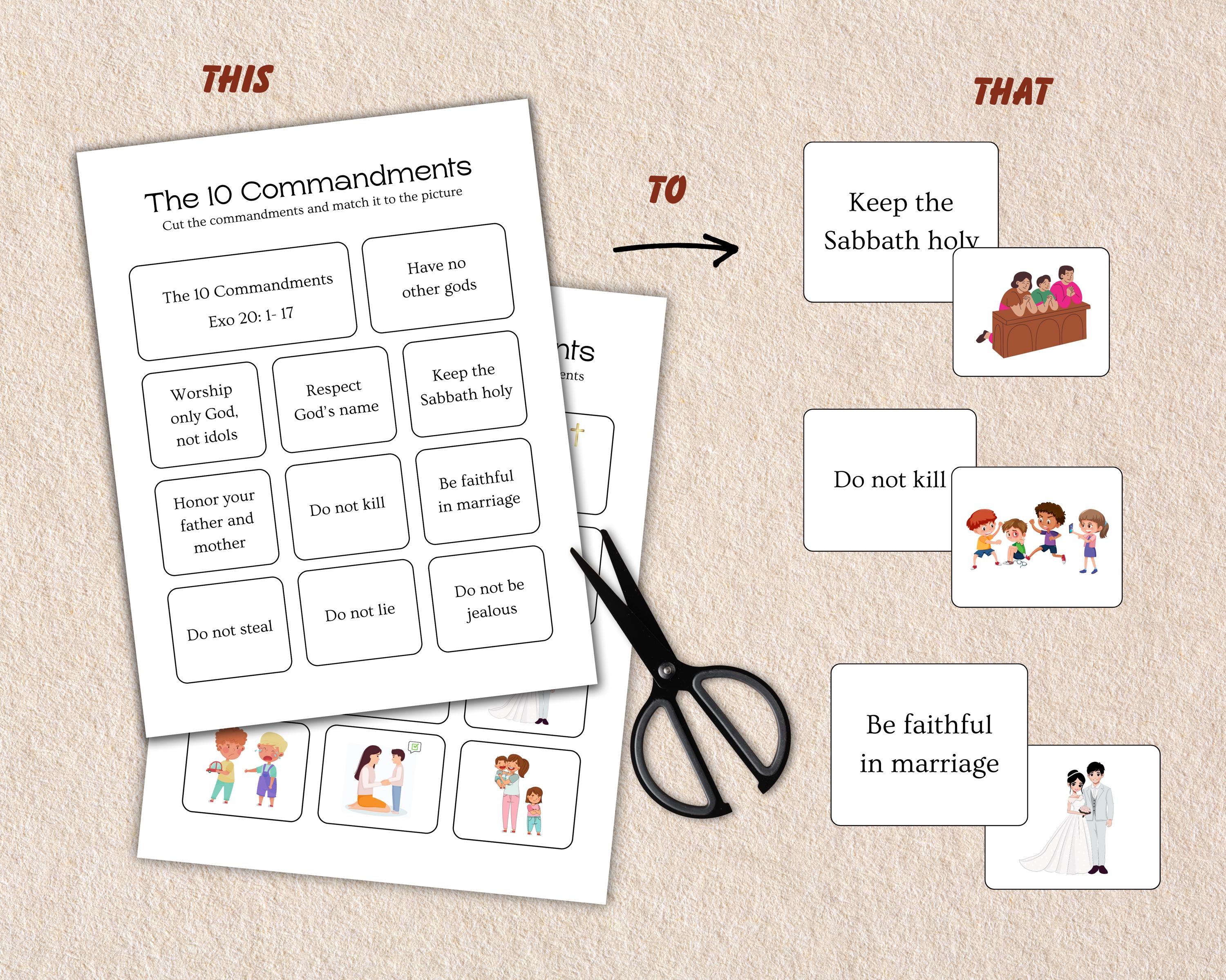 10 Commandments Bible Activity, Printable Christian Worksheet, Sunday ...