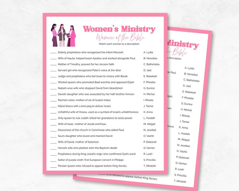 Bible Who Am I Trivia Game, Women of the Bible Match Up, Printable Game ...