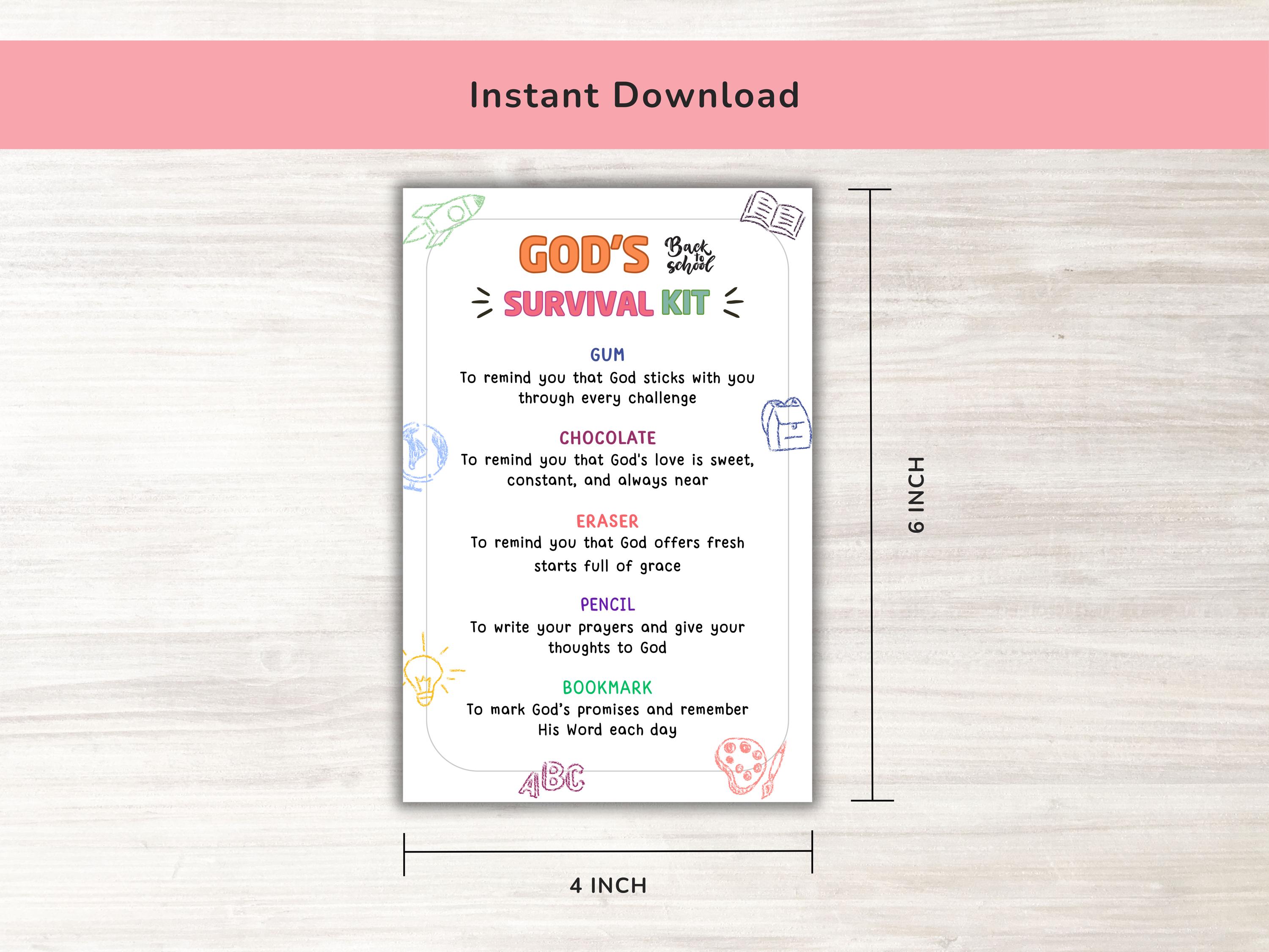 Gods Back to School Survival Kit, God Christian Survival Kit, Printable ...