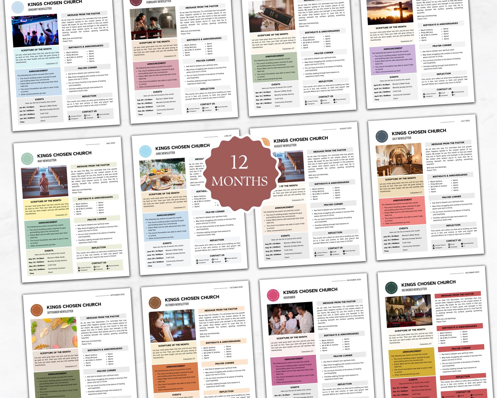 12 Months Editable Church Newsletter Template, Canva Monthly Newsletter ...