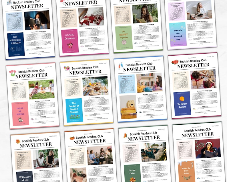 Monthly Book Club Newsletter Canva Template, Editable 24 Page Full Year ...
