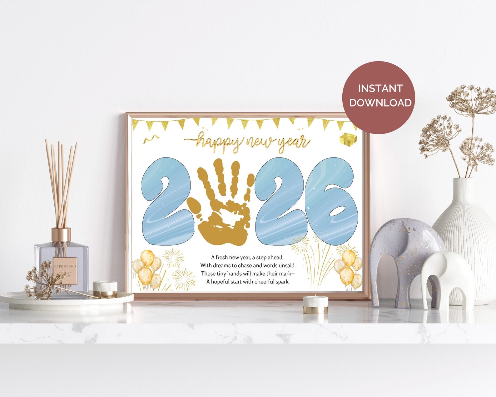 Happy New Year 2026 Handprint Keepsake, Printable Handprint Poem, New ...