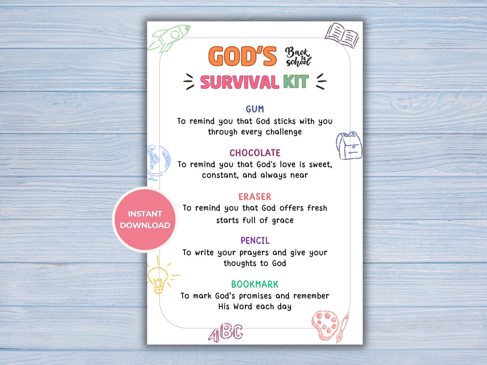 Gods Back to School Survival Kit, God Christian Survival Kit, Printable ...