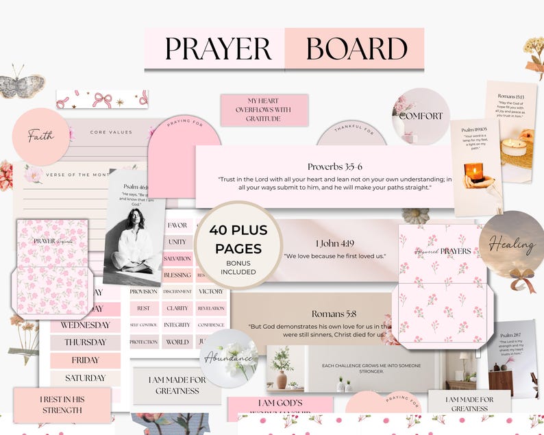 Pink Prayer Board Kit, Bible Study Vision Board, Answered Prayer ...
