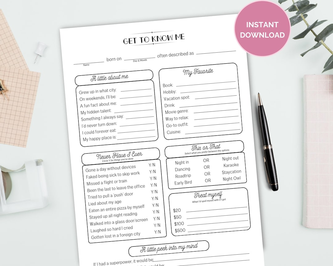 Get to Know Your Staff Questionnaire Printable, Instant Download Team ...