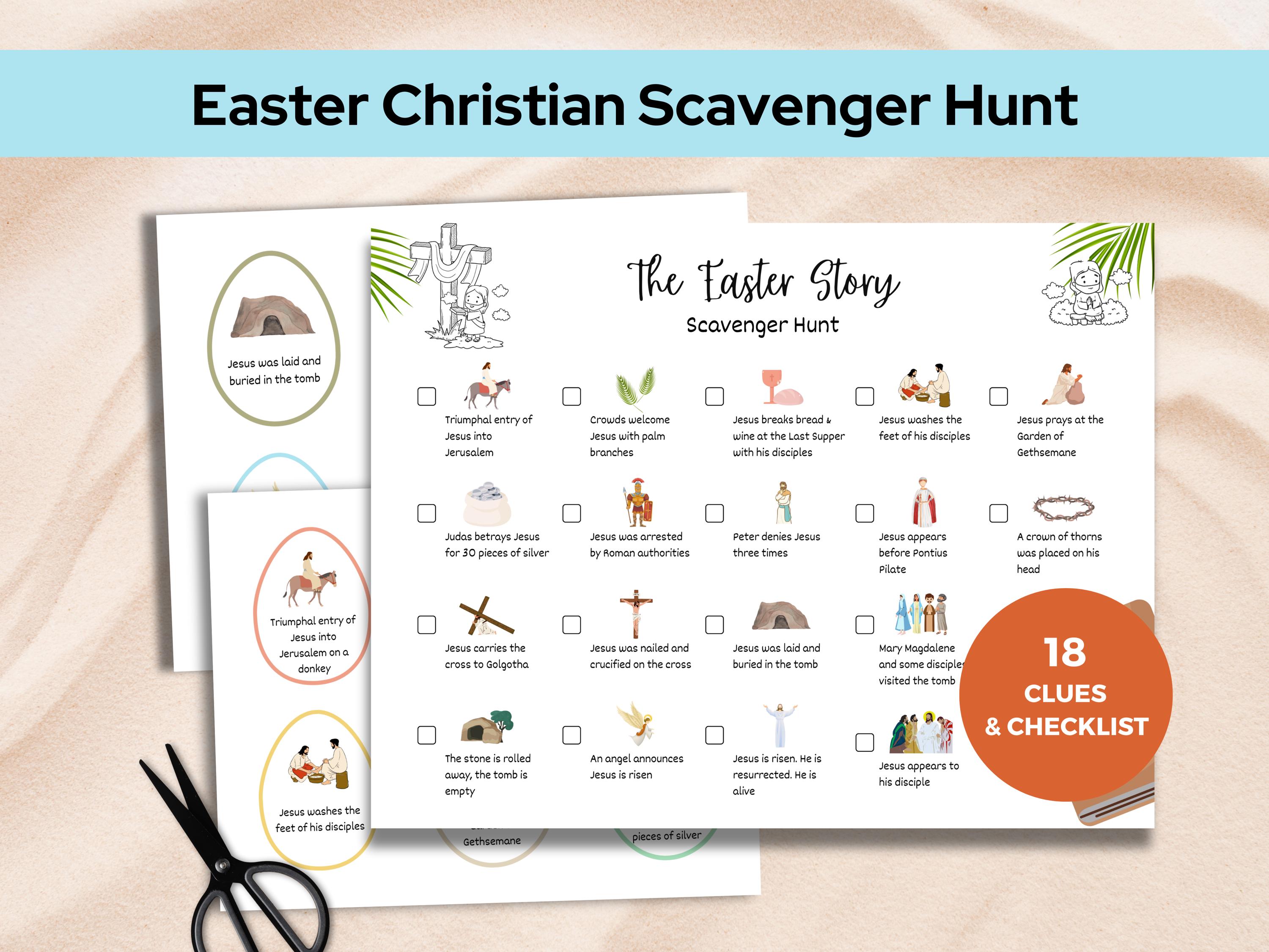 The Easter Story Scavenger Hunt, Christian Holy Week Easter Egg Hunt ...