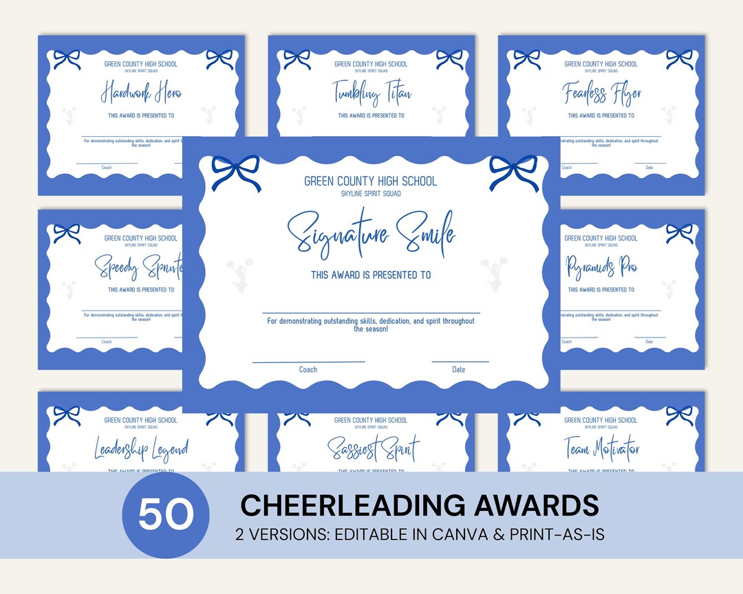Editable Cheerleading Awards Certificates, Cheer Team Ceremony Awards ...