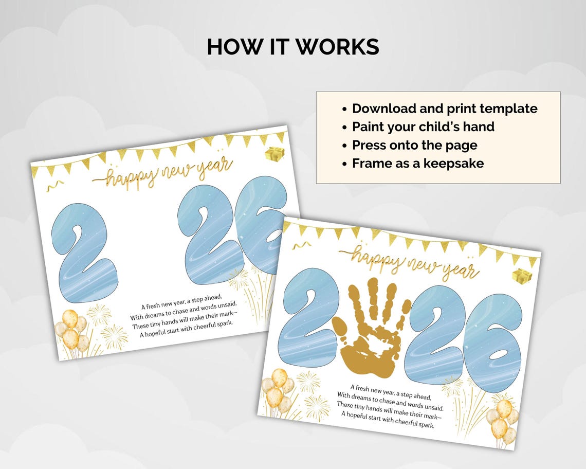 Happy New Year 2026 Handprint Keepsake, Printable Handprint Poem, New ...