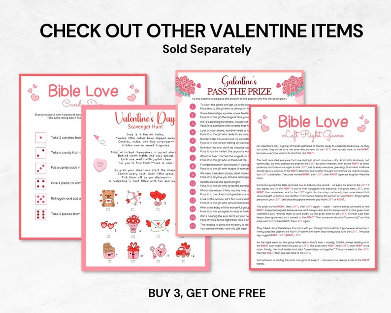 Bible Love Pass the Prize Game, Valentine Left Right Game, Christian ...