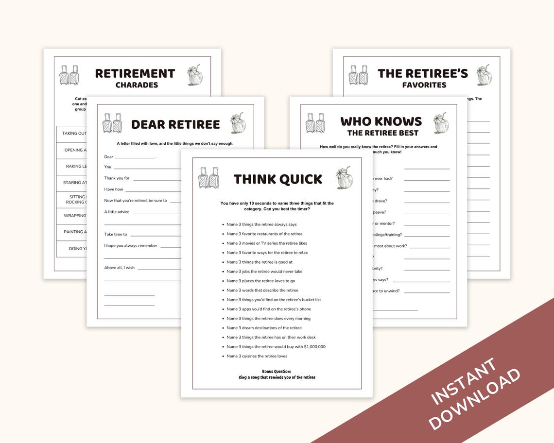 Retirement Party Games Printable, Work Retirement Party Icebreakers ...