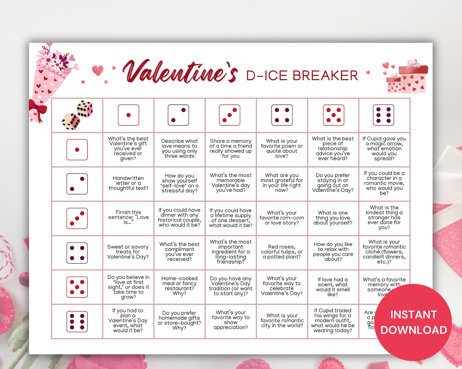 Valentine's Day Dice Game, Couples Ice Breaker Games, Last Minute Games ...