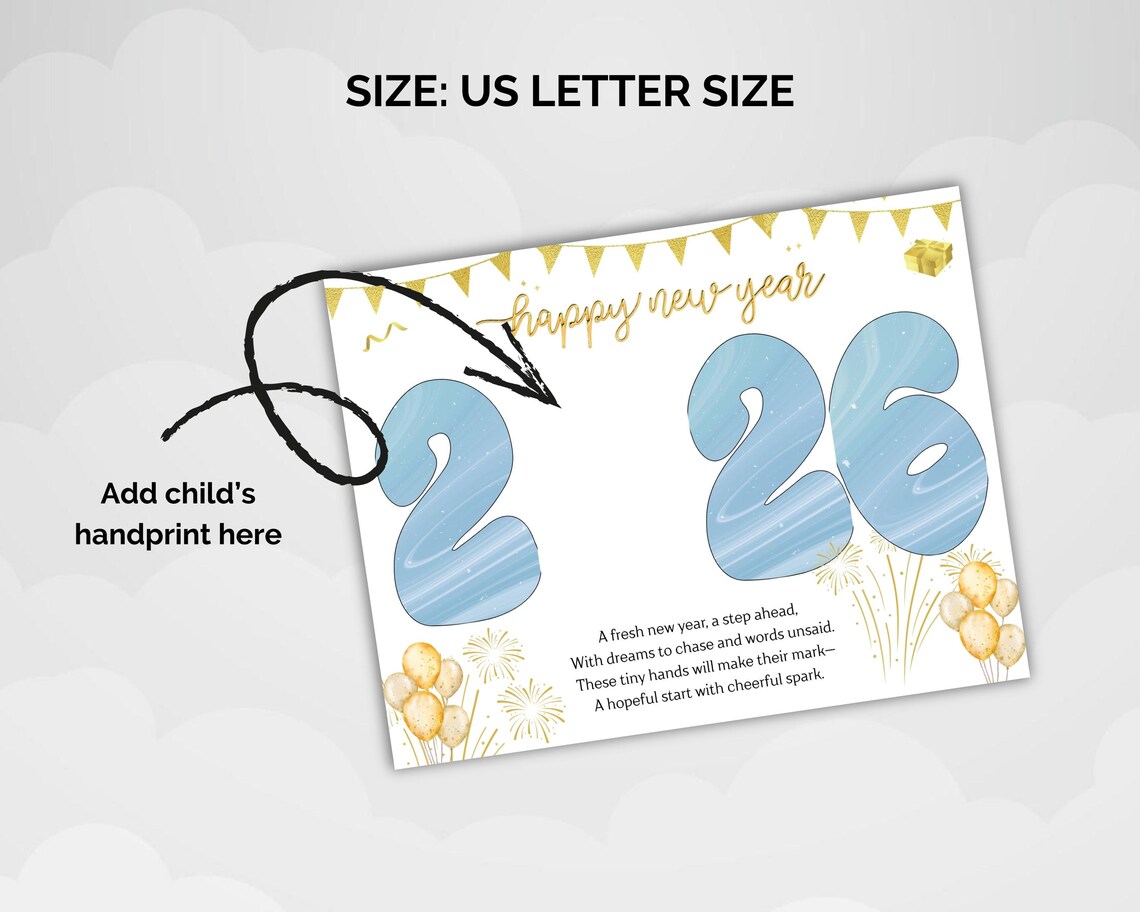 Happy New Year 2026 Handprint Keepsake, Printable Handprint Poem, New ...