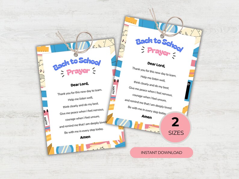 First Day of School Prayer Tag, Back to School Prayer Printable Gift ...