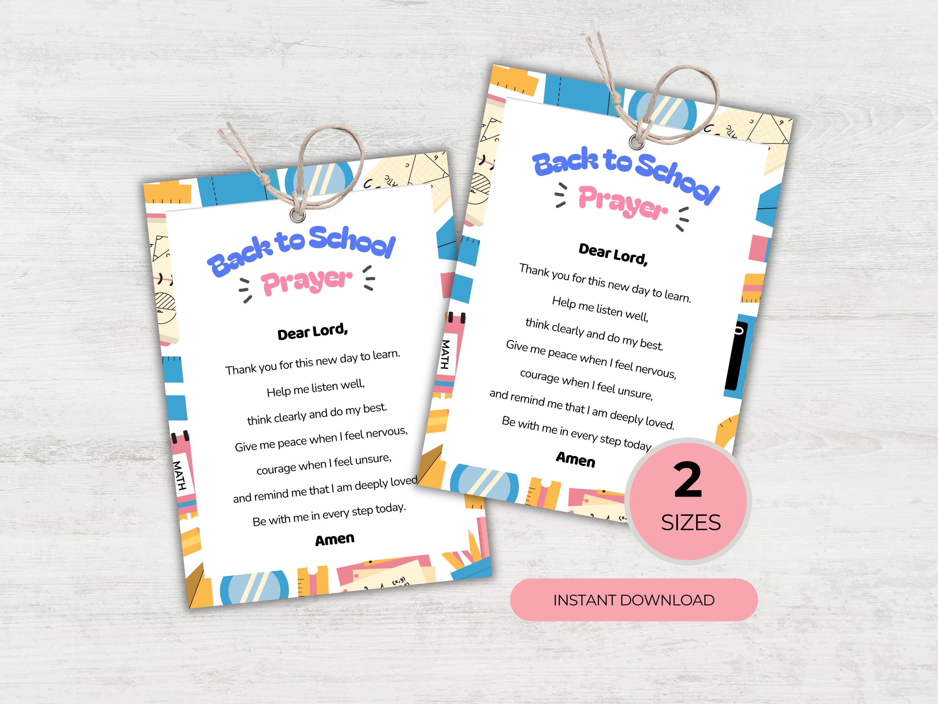 First Day of School Prayer Tag, Back to School Prayer Printable Gift ...