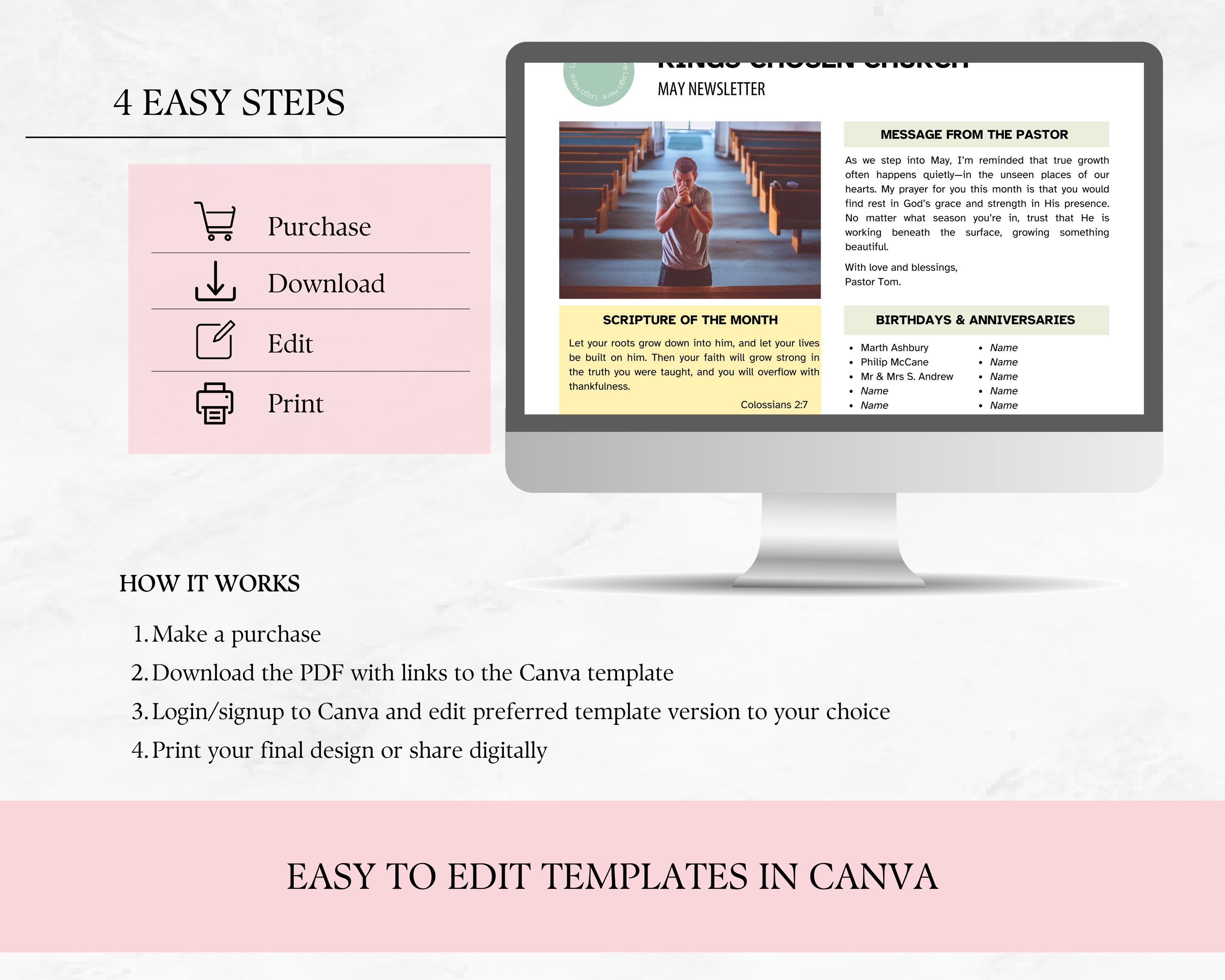 May Editable Church Newsletter Template, Canva Christian Newsletter ...