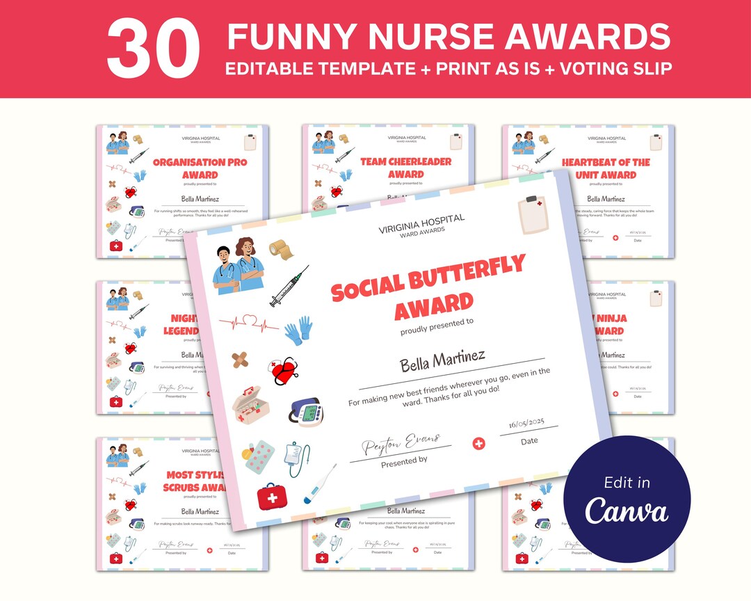 30 Editable Nurse Awards, Nurse Superlatives Award, Funny Nursing ...