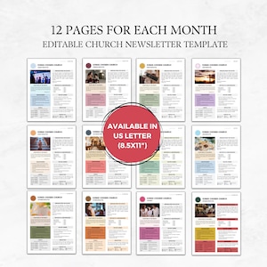 12 Months Editable Church Newsletter Template, Canva Monthly Newsletter ...