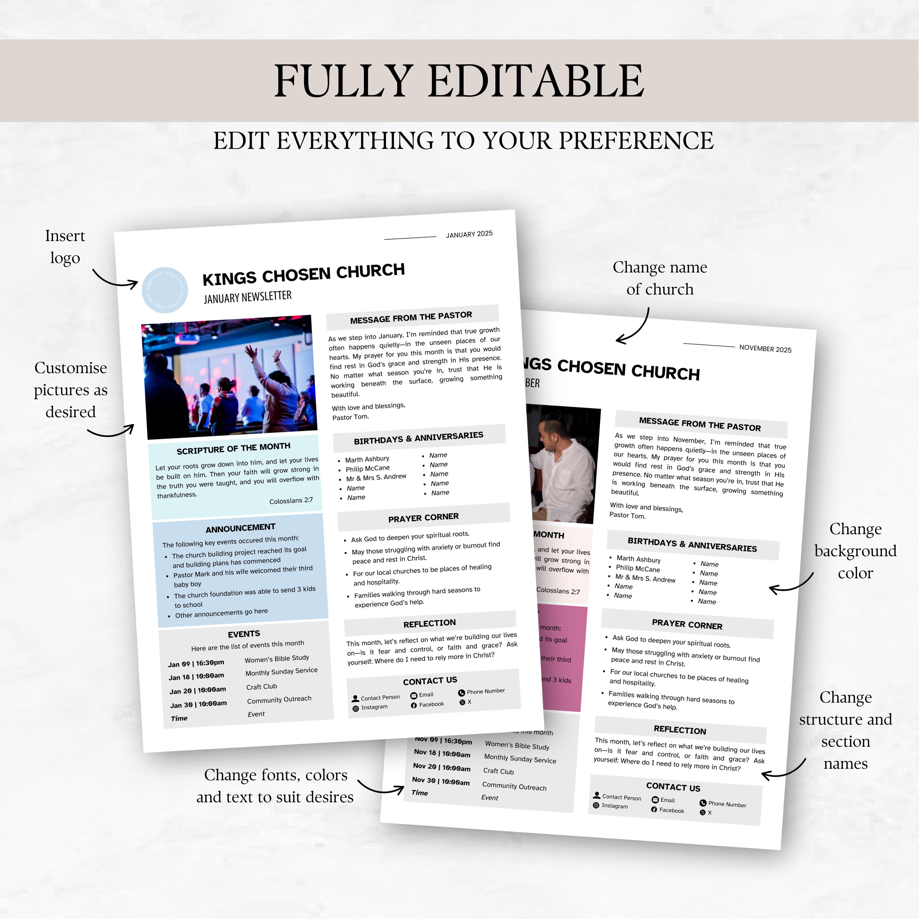 12 Months Editable Church Newsletter Template, Canva Monthly Newsletter ...