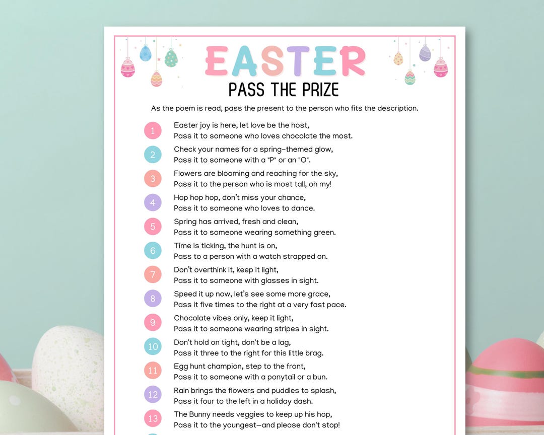 Easter Pass the Prize Game Printable, Family Easter Spring Party Game ...