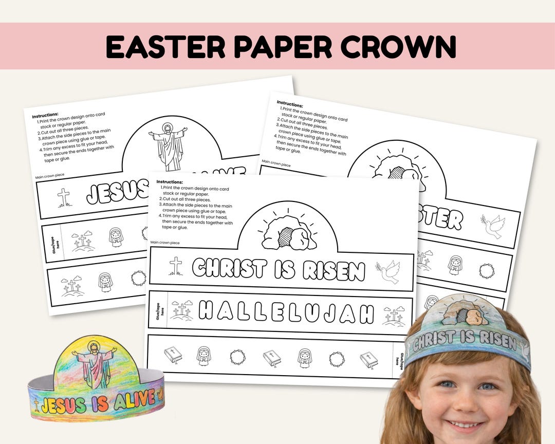 He is Risen Paper Crown Template, Happy Easter Headband Coloring Craft ...