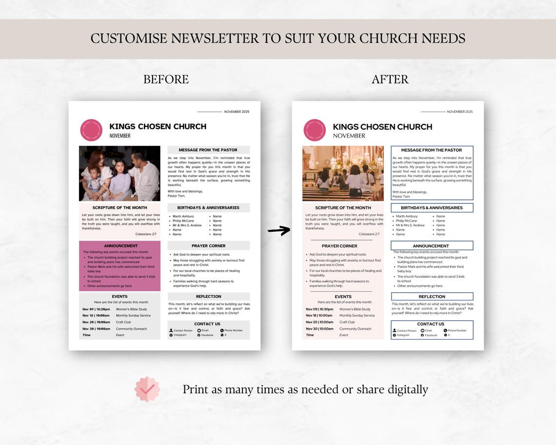 12 Months Editable Church Newsletter Template, Canva Monthly Newsletter ...