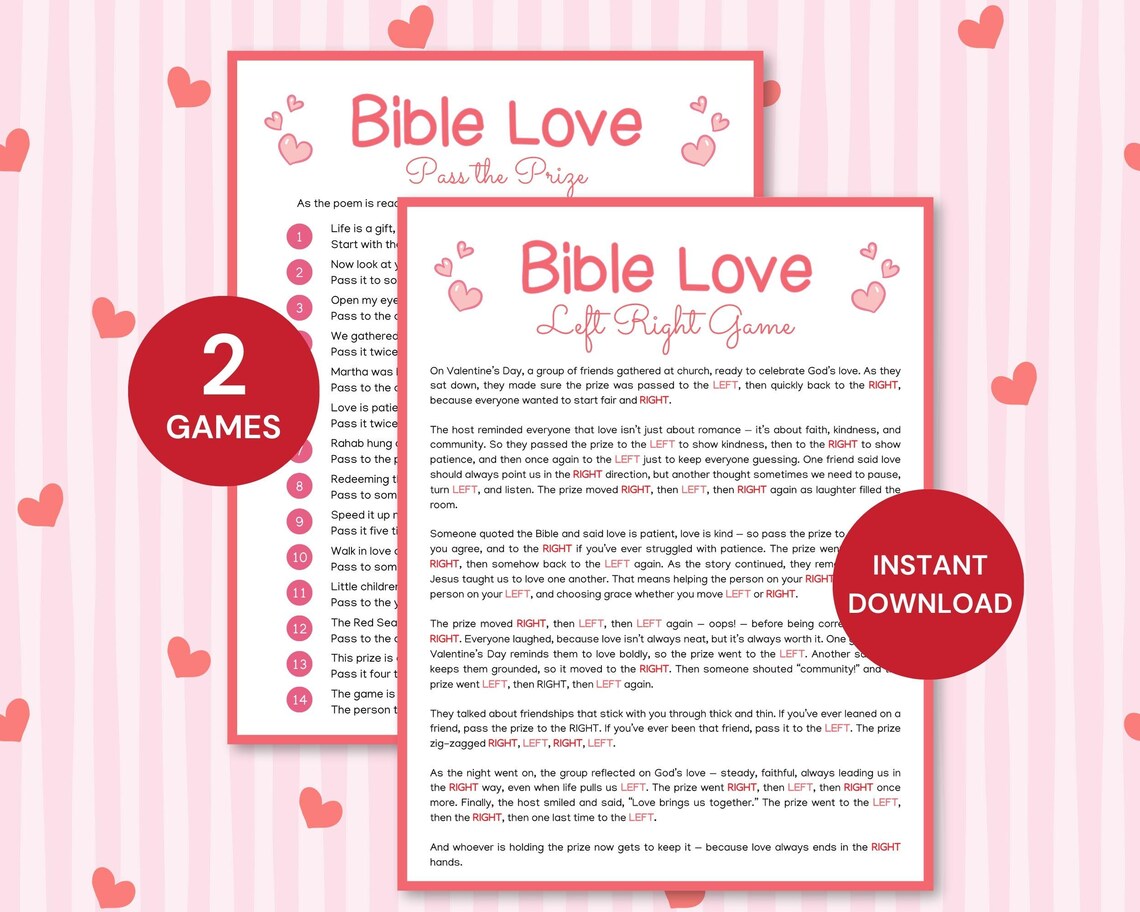 Bible Love Pass the Prize Game, Valentine Left Right Game, Christian ...