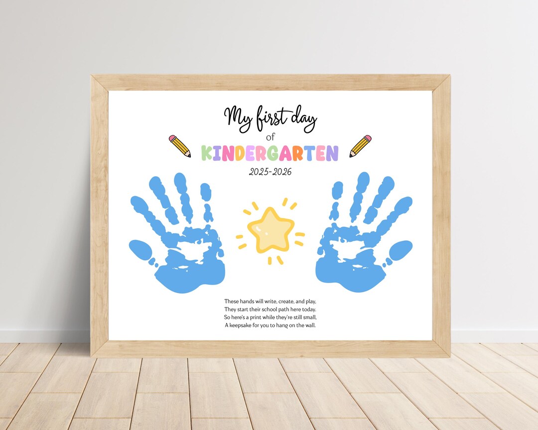 First Day of Kindergarten Handprint Keepsake Art, Back to School Poem ...