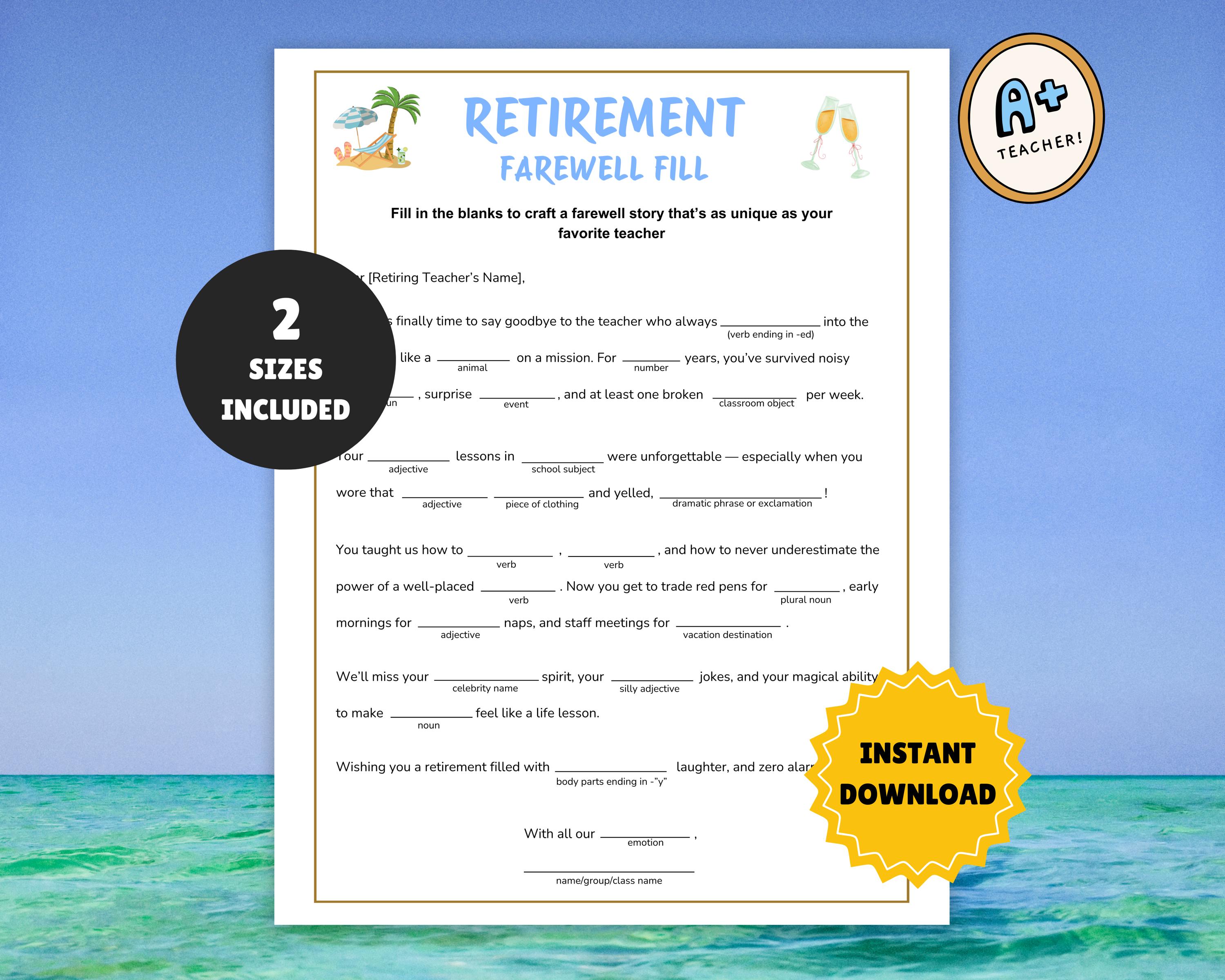 Teacher Retirement Party Game, Printable Retirement Teacher Farewell ...
