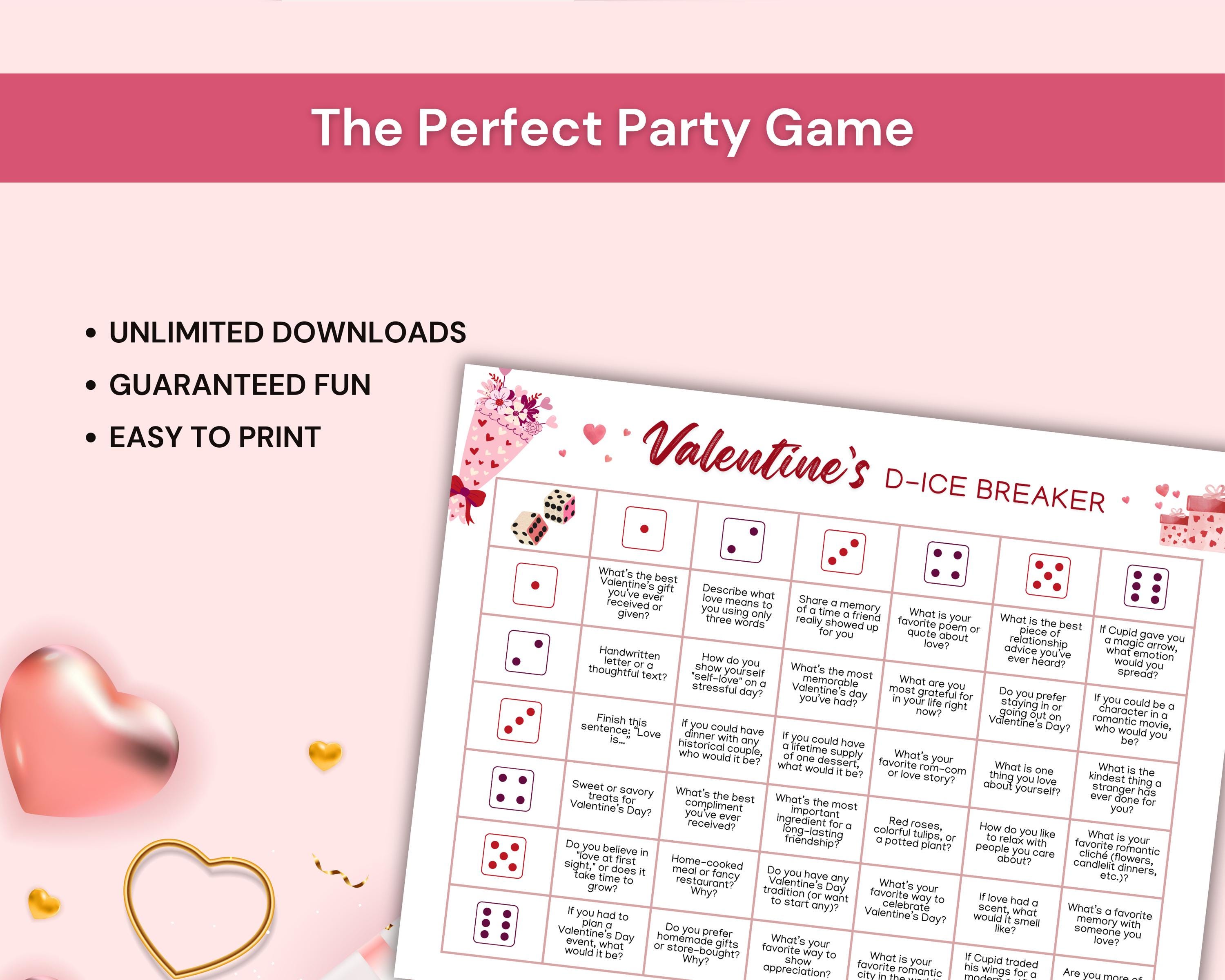 Valentine's Day Dice Game, Couples Ice Breaker Games, Last Minute Games ...