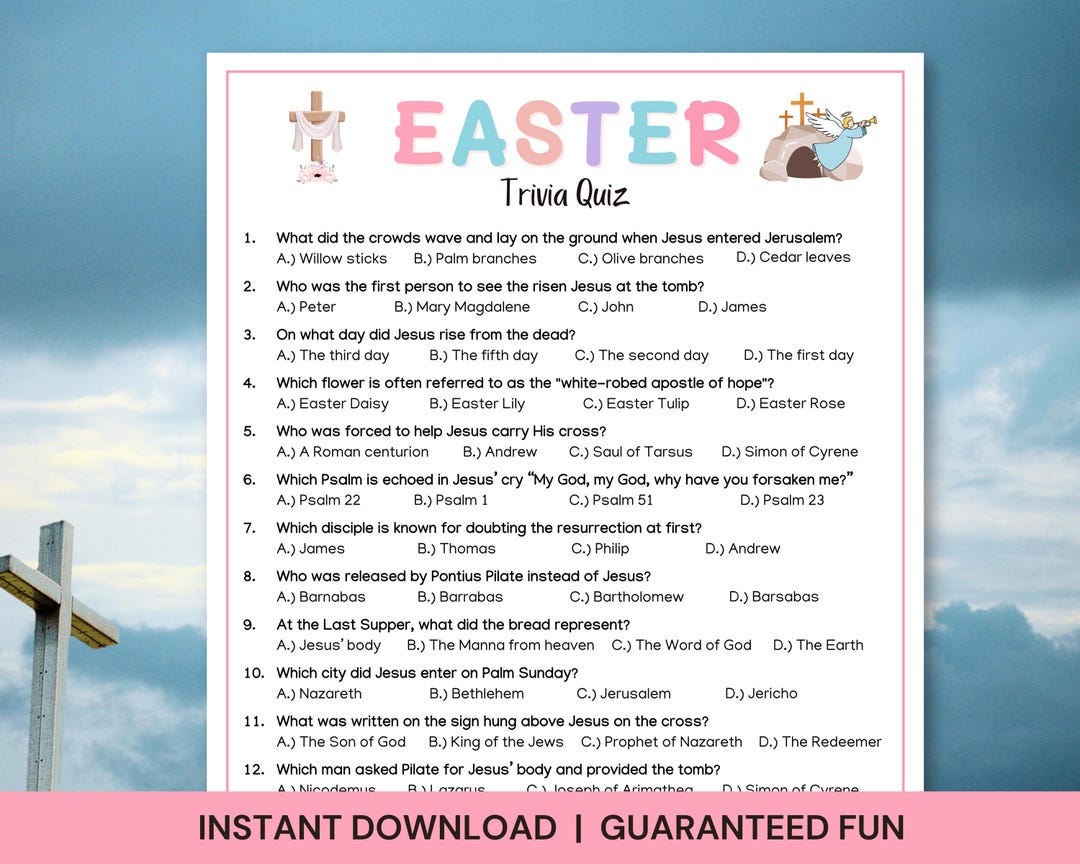 Christian Easter Bible Trivia Questions, Easter Activity, Resurrection ...