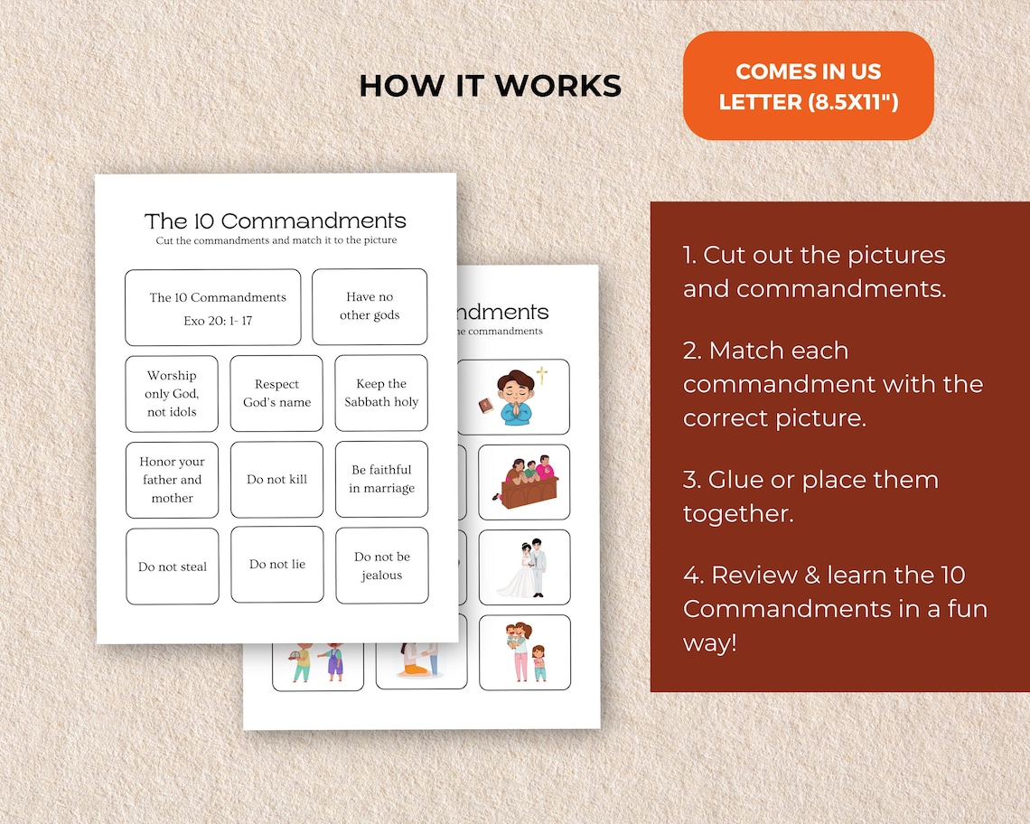 10 Commandments Bible Activity, Printable Christian Worksheet, Sunday ...