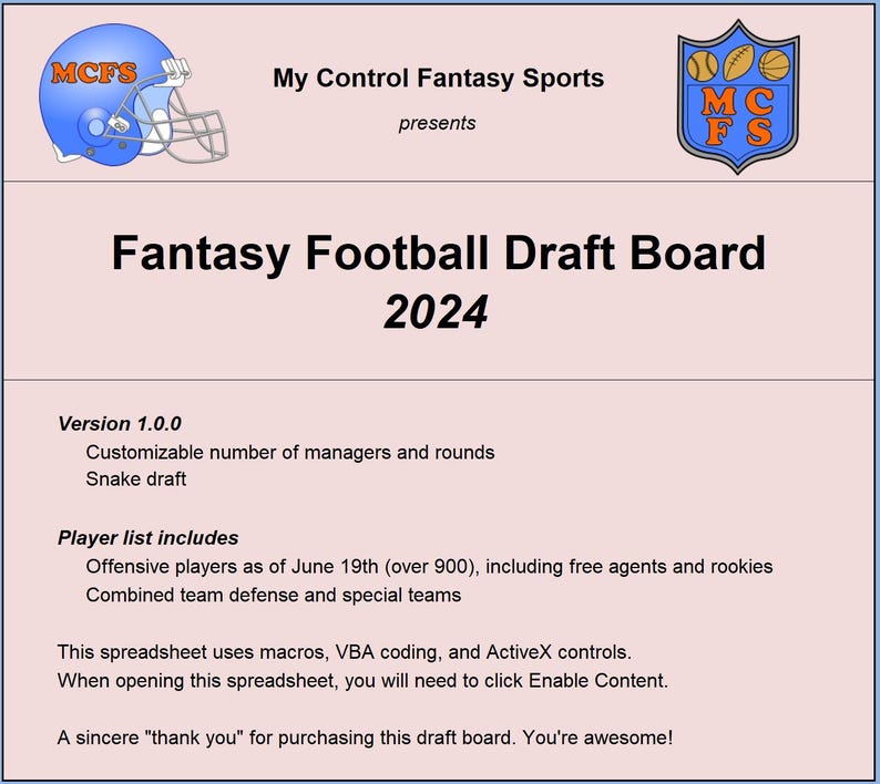 Fantasy Football Digital Draft Board 2024 - Etsy