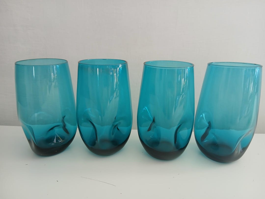 Vintage Meisenthal Crystal Drinking Glasses X 4 Peacock Blue Dimpled - Etsy